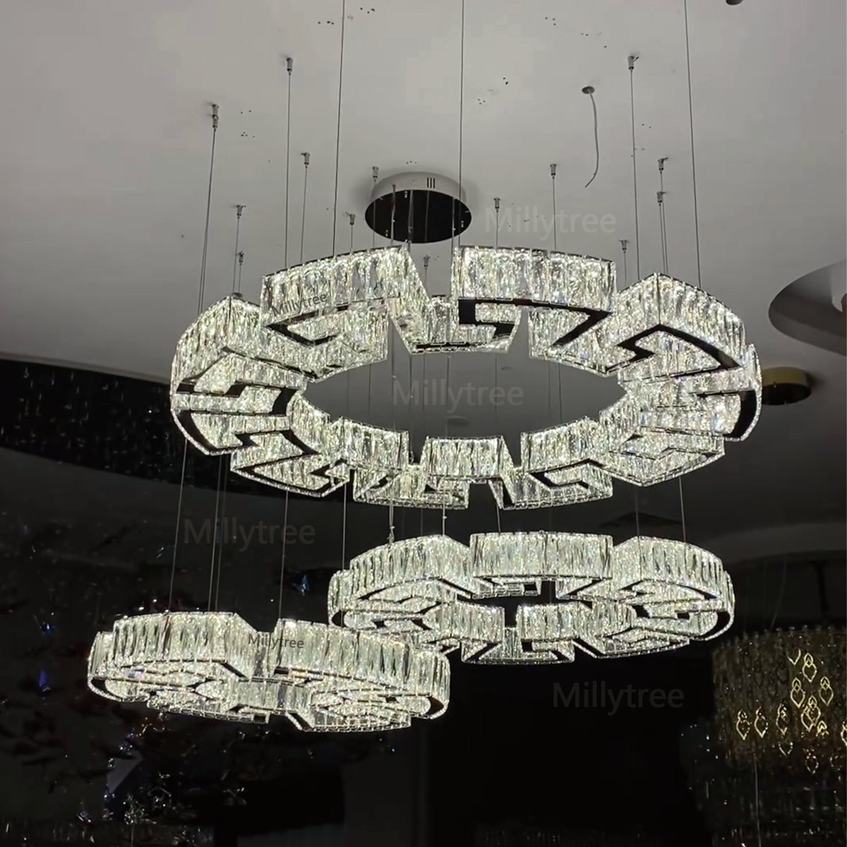 Modern Gear/Rectangular Mazes Crystal Chandelier for High-ceiling ...