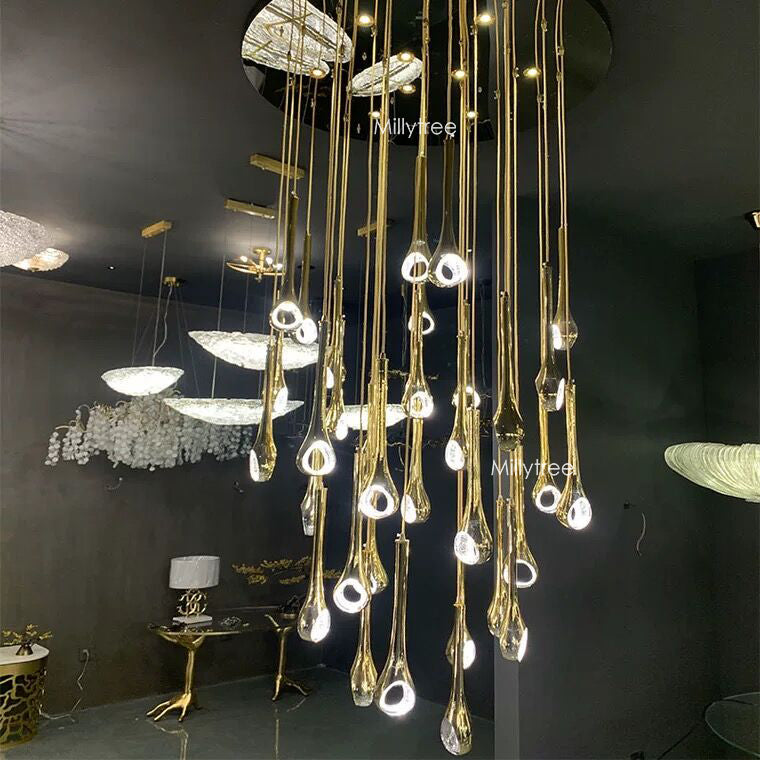 Modern Floating Long Gold Pendant Celing Light for Living Room/Dining ...